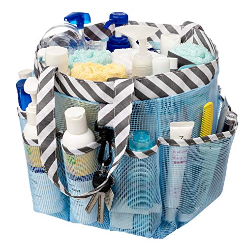 ARCCI Mesh Shower Caddy Tote, Large Portable Shower Caddy Basket with 8 Pockets, Quick Dry Hanging Toiletry Bath Shower Bag for College Dorm Room Essentials, Gym, Bathroom, Camp, Travel, Blue