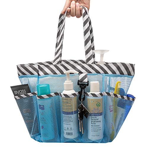 ARCCI Mesh Shower Caddy Tote, Large Portable Shower Caddy Basket with 8 Pockets, Quick Dry Hanging Toiletry Bath Shower Bag for College Dorm Room Essentials, Gym, Bathroom, Camp, Travel, Blue