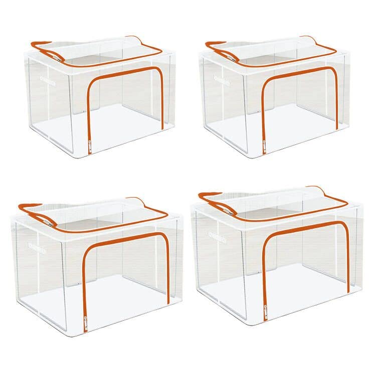 GUO FENG DIAO Steel Frame Storage Box Transparent Storage Box Quilt Storage Box Folding Wardrobe PVC or Nylon Fabric Extra Large Storage Bag (Orange Waterproof: 66L x 2Pcs + 80L x 2Pcs)