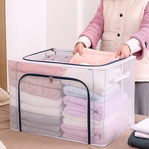 GUO FENG DIAO Steel Frame Storage Box Transparent Storage Box Quilt Storage Box Folding Wardrobe PVC or Nylon Fabric Extra Large Storage Bag (Orange Waterproof: 66L x 2Pcs + 80L x 2Pcs)