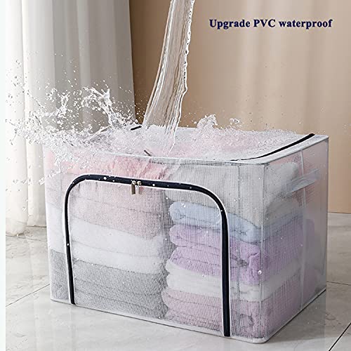 GUO FENG DIAO Steel Frame Storage Box Transparent Storage Box Quilt Storage Box Folding Wardrobe PVC or Nylon Fabric Extra Large Storage Bag (Orange Waterproof: 66L x 2Pcs + 80L x 2Pcs)