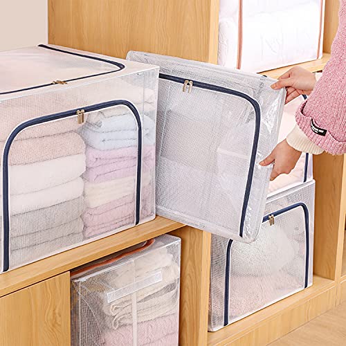 GUO FENG DIAO Steel Frame Storage Box Transparent Storage Box Quilt Storage Box Folding Wardrobe PVC or Nylon Fabric Extra Large Storage Bag (Orange Waterproof: 66L x 2Pcs + 80L x 2Pcs)