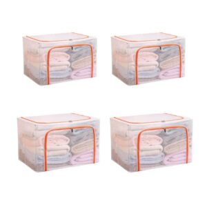 GUO FENG DIAO Steel Frame Storage Box Transparent Storage Box Quilt Storage Box Folding Wardrobe PVC or Nylon Fabric Extra Large Storage Bag (Orange Waterproof: 66L x 2Pcs + 80L x 2Pcs)