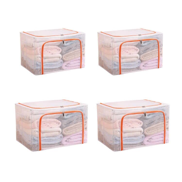 GUO FENG DIAO Steel Frame Storage Box Transparent Storage Box Quilt Storage Box Folding Wardrobe PVC or Nylon Fabric Extra Large Storage Bag (Orange Waterproof: 66L x 2Pcs + 80L x 2Pcs)