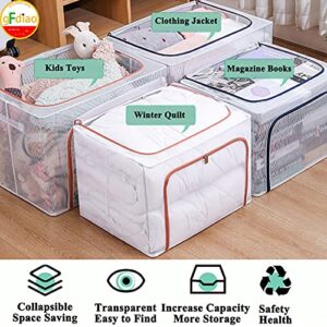 GUO FENG DIAO Steel Frame Storage Box Transparent Storage Box Quilt Storage Box Folding Wardrobe PVC or Nylon Fabric Extra Large Storage Bag (Orange Waterproof: 66L x 2Pcs + 80L x 2Pcs)