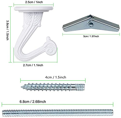 GDQLCNXB Swag Ceiling Hooks - Heavy Duty Swag Hook with Hardware for Hanging Plants Ceiling Installation Cavity Wall Fixing 2 Sets White