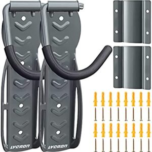 LYCAON Bike Rack for Garage (Ultimate Gray) Bicycle Wall Mount Hanger Hooks Indoor Vertical Storage System Holds up to 68lb with Tire Tray & Screws (2)