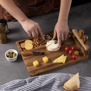 HBlife Cheese Board & Knife Set Acacia Charcuterie Board 11x14 Inch Cheese Platter with 4 Stainless Steel Knife, House Warming Gift & Perfect Choice for Christmas Thanksgiving