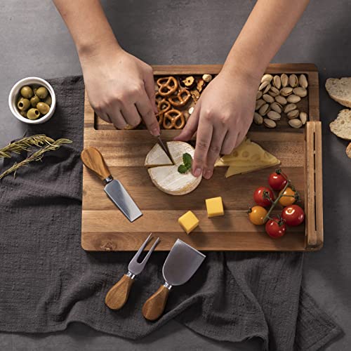 HBlife Cheese Board & Knife Set Acacia Charcuterie Board 11x14 Inch Cheese Platter with 4 Stainless Steel Knife, House Warming Gift & Perfect Choice for Christmas Thanksgiving