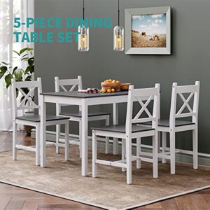 mecor 5-Piece Kitchen Dining Table Set, Pine Wood Dining Table and 4 Chairs Dinette Table Kitchen Room Furniture，Grey