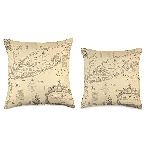 Nassau and Suffolk County New York Atlas Long Island NY Map Throw Pillow, 16x16, Multicolor