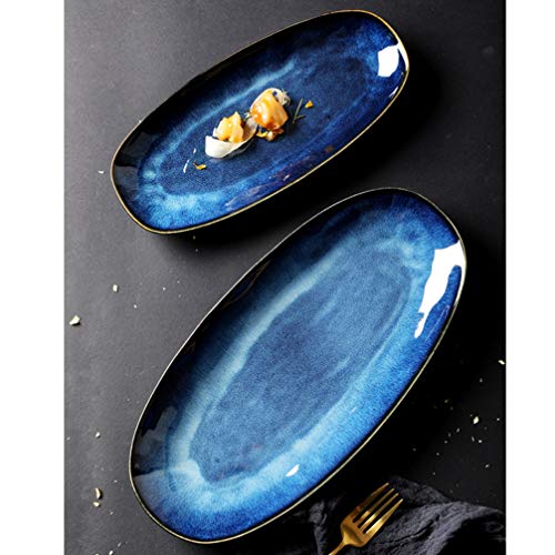 Cabilock Serving Platter Dishes Oval Dinner Plates Ceramic Serving Ware Party Trays Food Oven Safe for Turkey Meat Fish Appetizers Sushi Dessert Blue S