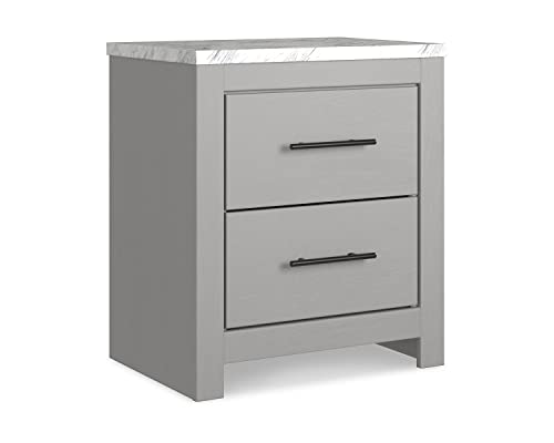 Signature Design by Ashley Cottonburg Contemporary Two Drawer Nightstand, Light Gray/White