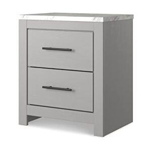 Signature Design by Ashley Cottonburg Contemporary Two Drawer Nightstand, Light Gray/White