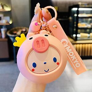 nc handheld usb small fan charging student cartoon portable key fob mini pendant with mirror crown monkey mirror fan - powder pig