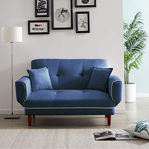 LTT Futon Sofa Bed, Couch Bed, Folding Sofa Bed Chair Dual Purpose Multi Functioning Relax Lounge Sofa Bed Sleeper with 2 Pillows Navy Blue Fabric