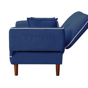 LTT Futon Sofa Bed, Couch Bed, Folding Sofa Bed Chair Dual Purpose Multi Functioning Relax Lounge Sofa Bed Sleeper with 2 Pillows Navy Blue Fabric