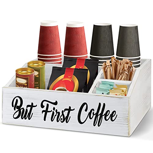 NC Wooden Coffee Station Organizer, Coffee Bar Accessories Organizer for Counter, Coffee Bar Bin Box, Coffee Pods Holder, Farmhouse Coffee Bar Decor