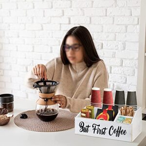 NC Wooden Coffee Station Organizer, Coffee Bar Accessories Organizer for Counter, Coffee Bar Bin Box, Coffee Pods Holder, Farmhouse Coffee Bar Decor