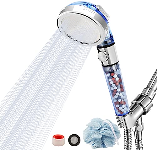 Shower Head,REHAVE Jetting Filter Shower Sprayer,High Pressure 3 Mode,Handheld Spray Showerheads for Dry Skin Hair,Handheld Filter Supercharged Large Rainfall,Purifying Filtration Mineral Stone Beads