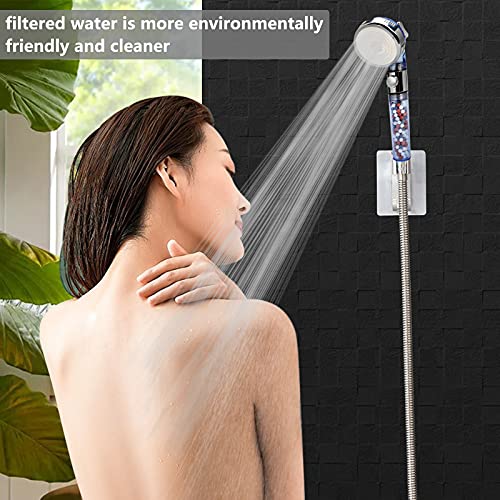 Shower Head,REHAVE Jetting Filter Shower Sprayer,High Pressure 3 Mode,Handheld Spray Showerheads for Dry Skin Hair,Handheld Filter Supercharged Large Rainfall,Purifying Filtration Mineral Stone Beads