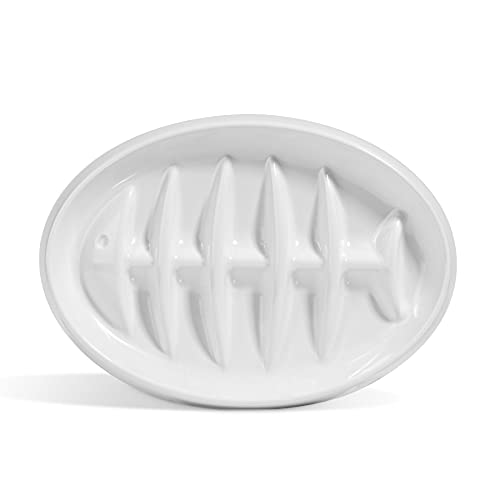 MSBC Slow Feeder Bowl, Fishbone Cat Dish for Cats and Puppies, Anti-Gulping Interactive Slow Feeder Cat Food Bowl, Non-Slip Puzzle Pet Bowl for Slow Eating, Melamine Bowl Preventing Choking White