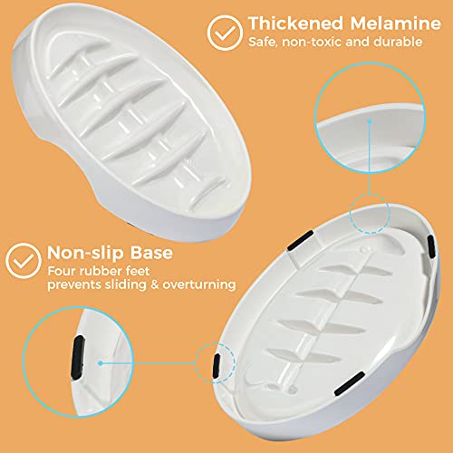 MSBC Slow Feeder Bowl, Fishbone Cat Dish for Cats and Puppies, Anti-Gulping Interactive Slow Feeder Cat Food Bowl, Non-Slip Puzzle Pet Bowl for Slow Eating, Melamine Bowl Preventing Choking White