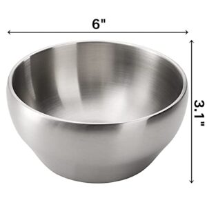 Youeon 3 Pack 25 Oz SUS304 Brushed Stainless Steel Bowls, Double Wall Insulated Bowl, Stainless Steel Soup Bowls, Metal Mixing Bowls, Nesting Bowls for Kids,Children, Matte Finish, BPA Free