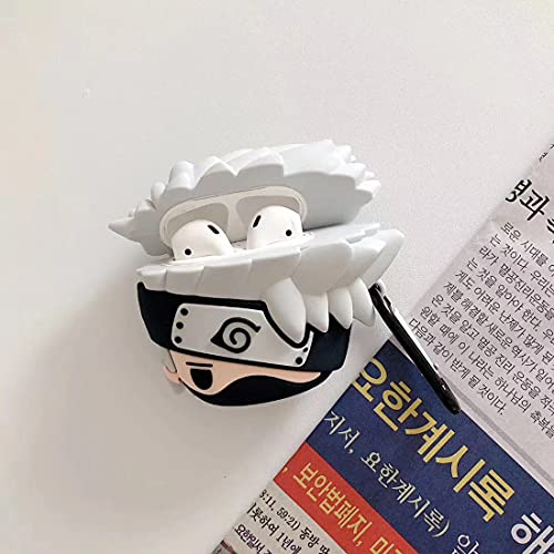 weekoohy Case for AirPod 1/2 Cartoon Design Cute Silicone Cover with Keychain Fashion Funny Shockproof Soft Protective Skin for AirPods1/2 Case.(Kakashi Gray)