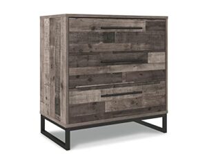 signature design by ashley neilsville industrial 3 drawer chest of drawers, butcher block gray