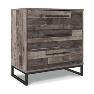 Signature Design by Ashley Neilsville Industrial 3 Drawer Chest of Drawers, Butcher Block Gray