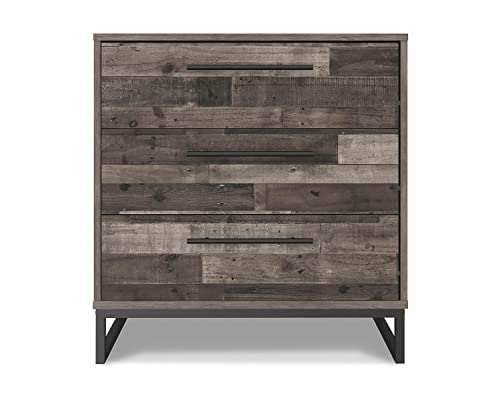 Signature Design by Ashley Neilsville Industrial 3 Drawer Chest of Drawers, Butcher Block Gray