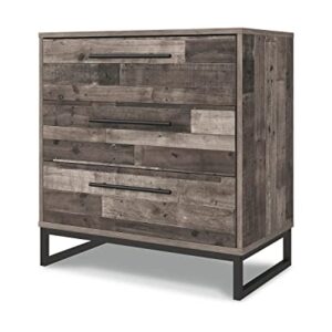 Signature Design by Ashley Neilsville Industrial 3 Drawer Chest of Drawers, Butcher Block Gray