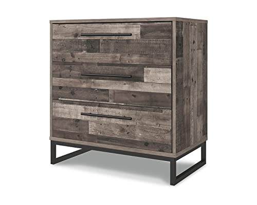 Signature Design by Ashley Neilsville Industrial 3 Drawer Chest of Drawers, Butcher Block Gray