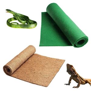 hamiledyi reptile carpet coconut fiber mat terrarium bedding substrate liner soft green mat for bearded dragon tortoise lizard snake gecko chamelon iguana(2 pcs)