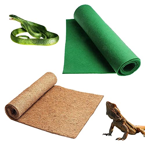 Hamiledyi Reptile Carpet Coconut Fiber Mat Terrarium Bedding Substrate Liner Soft Green Mat for Bearded Dragon Tortoise Lizard Snake Gecko Chamelon Iguana(2 Pcs)