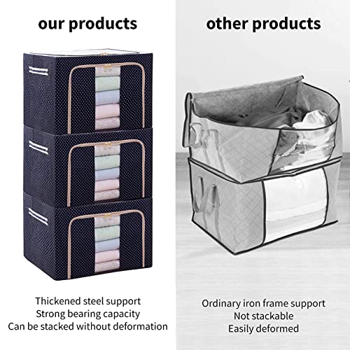 Clothes Storage Bins Boxes, 72L Large Oxford Cloth Steel Frame Organizers Bag with Clear Window, Sturdy Zipper, Reinforced Handle for Bedding, Blankets, Bedding, Pillow, Seasonal Clothing, Comforter