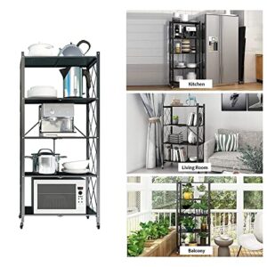 BENOSS Foldable Metal Storage Shelves with Wheels, Heavy-Duty Black Wire Rack Folding Storage Rack No Assembly, for Garage Kitchen Pantry Bedroom