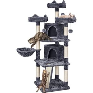 yaheetech 68.5in multi-level cat tree large cat condo with sisal-covered platforms scratching board & scratching posts, cozy perches, stable cat tower cat condo pet play house, dark gray