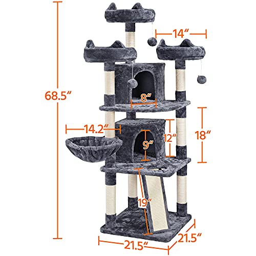 Yaheetech 68.5in Multi-Level Cat Tree Large Cat Condo with Sisal-Covered Platforms Scratching Board & Scratching Posts, Cozy Perches, Stable Cat Tower Cat Condo Pet Play House, Dark Gray