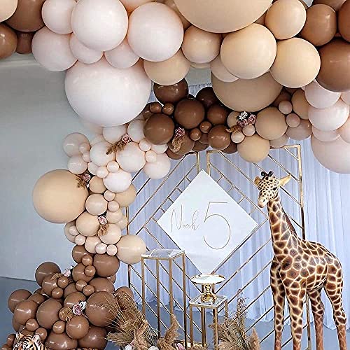 Neutral Balloons Garland Kit Brown Tan Nude Teddy Bear Birthday Decorations Nude Arch White Pastel Double-Filled Cream For Bride Wedding Party