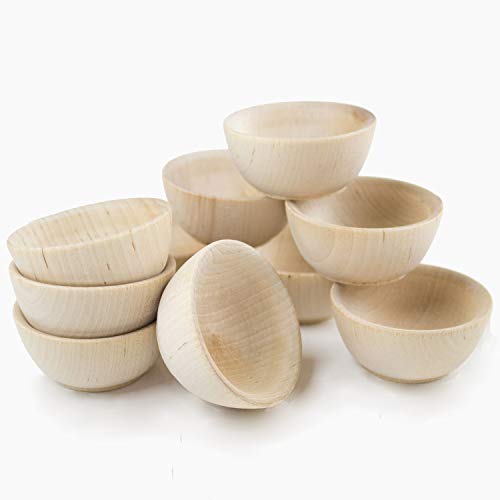 Chica and Jo Set of 10 Small Unfinished Wooden Bowls - Pinch Bowls, Condiment Cups, Salt Cellars (10)