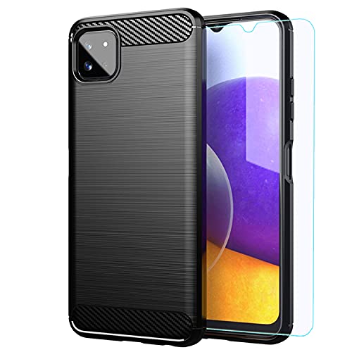 M MAIKEZI Samsung A22 5G case,Galaxy A22 5G case,with HD Screen Protector, Soft TPU Slim Fashion Non-Slip Protective Phone Case Cover for Samsung Galaxy A22 5G (Black Brushed TPU)