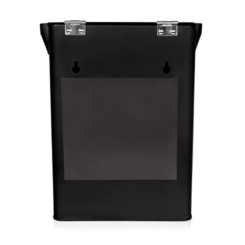 A.J.A. & MORE Modern Farmhouse Magnetic Lint Bin with Lid for Laundry Room Organization and Laundry Room Décor - Storage Wall Mount Space-Saving Washer and Dryer Trash Can Solution (Matte Black)