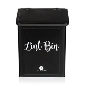 A.J.A. & MORE Modern Farmhouse Magnetic Lint Bin with Lid for Laundry Room Organization and Laundry Room Décor - Storage Wall Mount Space-Saving Washer and Dryer Trash Can Solution (Matte Black)