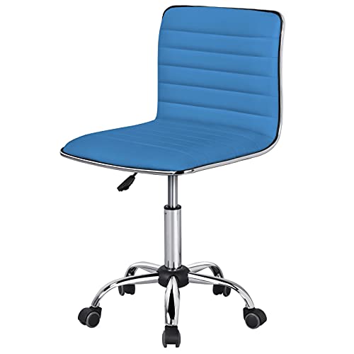 Topeakmart Office Chair Low-Back Armless Desk Chair Leather Ribbed Computer Chair Adjustable Height and 360° Swivel, Blue