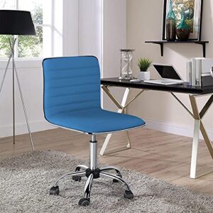 Topeakmart Office Chair Low-Back Armless Desk Chair Leather Ribbed Computer Chair Adjustable Height and 360° Swivel, Blue