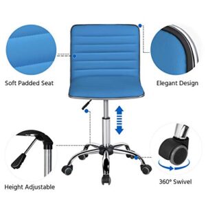 Topeakmart Office Chair Low-Back Armless Desk Chair Leather Ribbed Computer Chair Adjustable Height and 360° Swivel, Blue