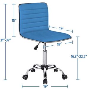 Topeakmart Office Chair Low-Back Armless Desk Chair Leather Ribbed Computer Chair Adjustable Height and 360° Swivel, Blue