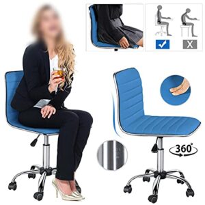 Topeakmart Office Chair Low-Back Armless Desk Chair Leather Ribbed Computer Chair Adjustable Height and 360° Swivel, Blue